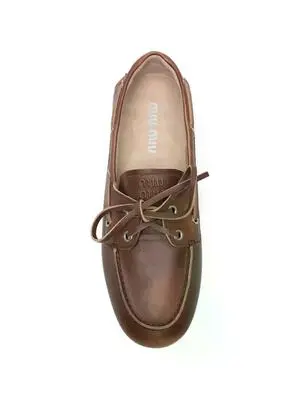 Miu Miu Leather Boat Shoes - Brown