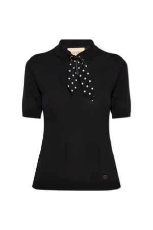 Valentino Garavani Knit Top With Polka Dot Bow Detail - Black