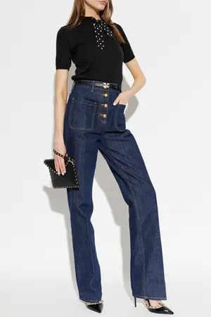 Valentino Garavani Wool And Viscose Knit Top With Decorative Bow