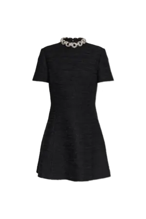 Valentino Garavani Tweed Dress With Crystal Embellishments - Black