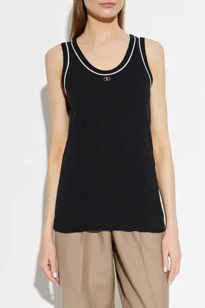 Valentino Garavani Cotton Tank Top With Metallic Logo Applique - Black