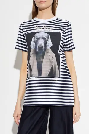 Max Mara Zelante' Striped T-shirt With Setter Dog Graphic