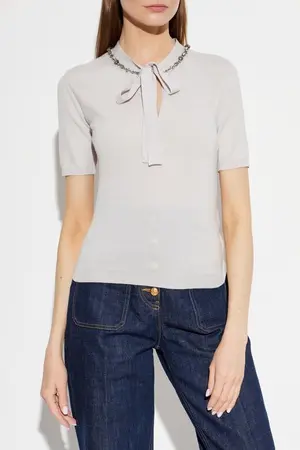 Valentino Garavani Wool Knit Top With Crystal Embellished Neckline