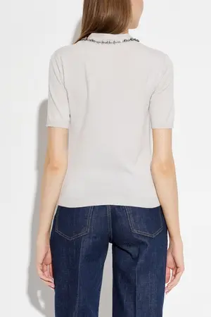 Valentino Garavani Wool Knit Top With Crystal Embellished Neckline