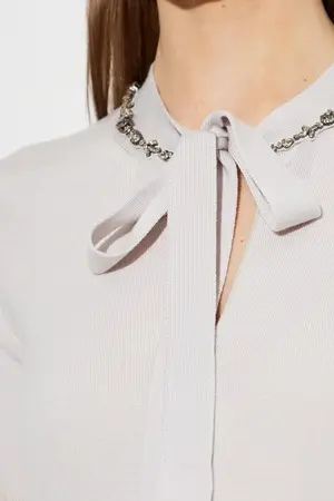 Valentino Garavani Wool Knit Top With Crystal Embellished Neckline