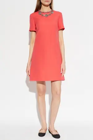 Valentino Garavani Embellished Neckline Mini Dress - Pink