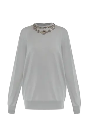Valentino Garavani Sweater With Crystal Embellishments - Grey