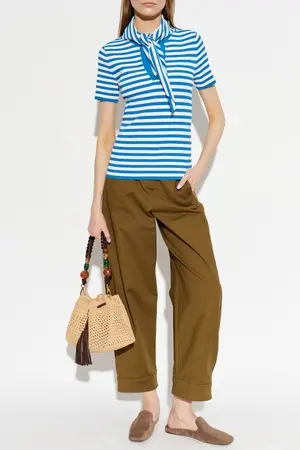 Max Mara Palmeti' Striped Knit T-shirt With Tie Detail