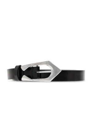 IRO PARIS Leather Skinny Belt With Geometric Silver Buckle - Black