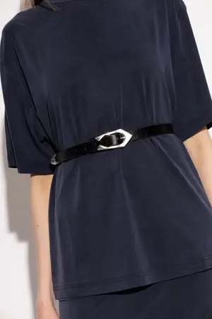 IRO PARIS Leather Skinny Belt With Geometric Silver Buckle
