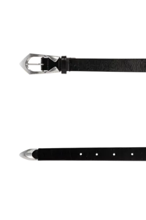 IRO PARIS Leather Skinny Belt With Geometric Silver Buckle