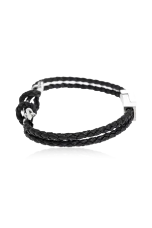 FERRAGAMO Braided Leather Bracelet With Silver-tone Clasp