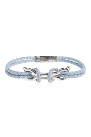 FERRAGAMO Braided Leather Bracelet With Silver-tone Clasp - Blue