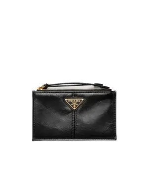 Prada Leather Card Holder With Zipper - Black