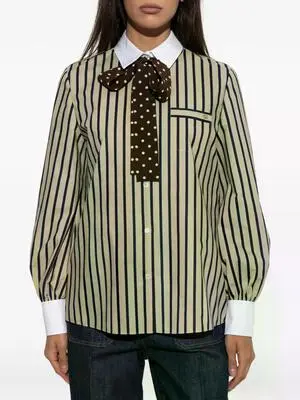 Valentino Garavani Striped Cotton Shirt With Pussy-bow Detail - Neutrals