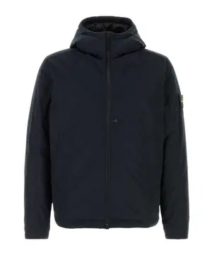 Stone Island Logo Patch Zip-up Hooded Jacket - Blue