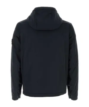 Stone Island Logo Patch Zip-up Hooded Jacket - Blue