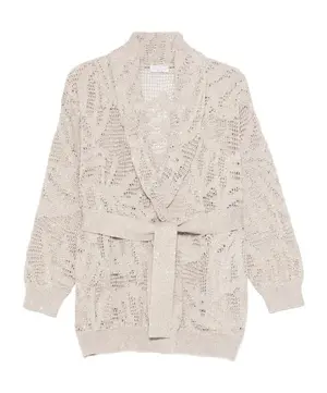 Brunello Cucinelli Tie Waist Open Knit Cardigan - White