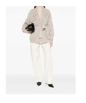 Brunello Cucinelli Tie Waist Open Knit Cardigan - White