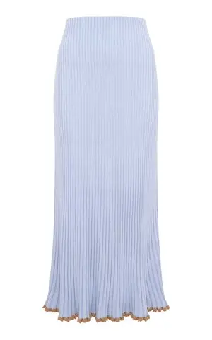 Gabriela Hearst Kavya Lace-trimmed Ribbed Wool-silk Midi Skirt - Blue