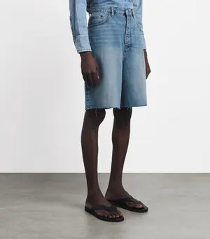 FRAME Frayed Wide-leg Denim Shorts - Blue