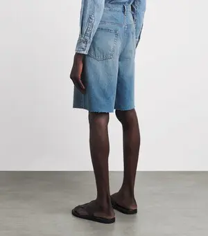 FRAME Frayed Wide-leg Denim Shorts - Blue
