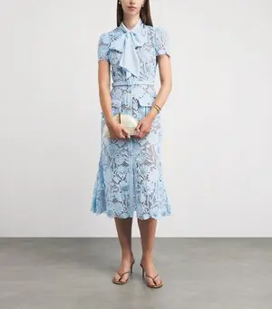SELF-PORTRAIT Lace Tie-neck Midi Dress