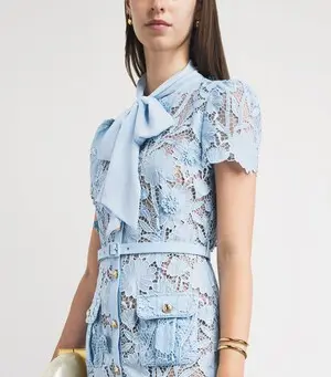 SELF-PORTRAIT Lace Tie-neck Midi Dress