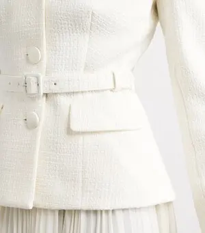 SELF-PORTRAIT Bouclé Midi Dress With Pleated Skirt And Lace Trim