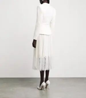 SELF-PORTRAIT Bouclé Midi Dress With Pleated Skirt And Lace Trim
