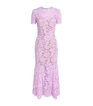 SELF-PORTRAIT Lace Belted Midi Dress - Purple