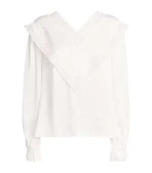 SELF-PORTRAIT Satin Lace Blouse - Ivory