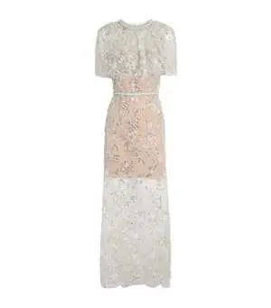 SELF-PORTRAIT Crystal-embellished Cape Maxi Dress - Green