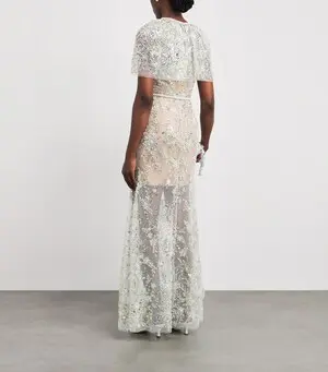 SELF-PORTRAIT Crystal-embellished Cape Maxi Dress - Green