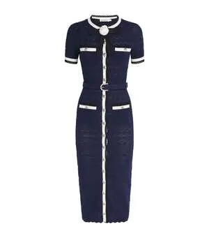 SELF-PORTRAIT Knitted Belt Midi Dress - Navy