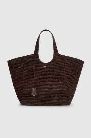 ANINE BING Lili Raffia Tote Bag - Dark Brown