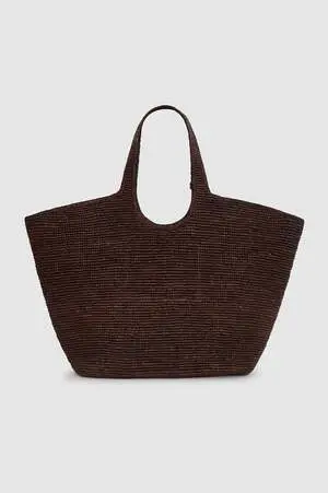 ANINE BING Lili Raffia Tote Bag - Dark Brown