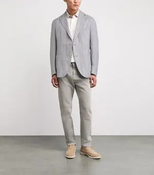 Eleventy Linen-cashmere-silk Striped Single-breasted Blazer