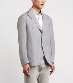 Eleventy Linen-cashmere-silk Striped Single-breasted Blazer