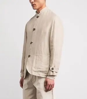 Eleventy Linen-silk Reversible Jacket - Ivory