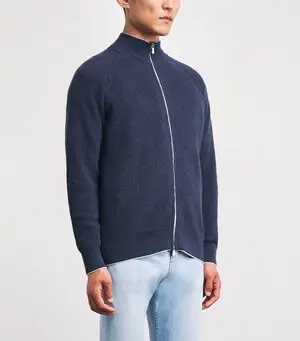 Eleventy Wool High Neck Zip-up Cardigan - Navy