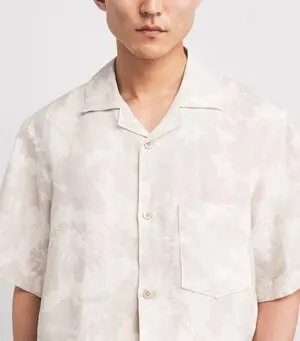 Eleventy Linen Printed Bowling Overshirt