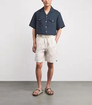 Eleventy Linen Bowling Shirt - Navy