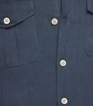Eleventy Linen Bowling Shirt - Navy