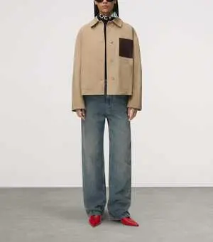Loewe Cotton Workwear Jacket With Leather Trims - Beige