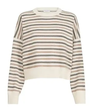 Brunello Cucinelli Brunello Cucinelli Virgin Wool, Cashmere, And Silk Sparkling Stripes Sweater Multicolor