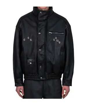 PALY HOLLYWOOD Pilot Leather Jacket With Embroidered Details - Black