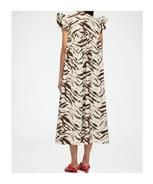 GANNI Printed Cotton Midi Dress With Angel Sleeves