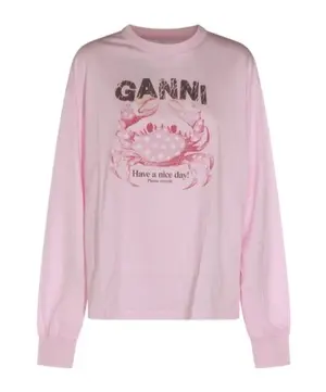 GANNI Graphic Print Long Sleeve Sweatshirt - Pink