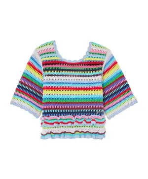 GANNI Striped Crochet Top With Ruffled Details - Color